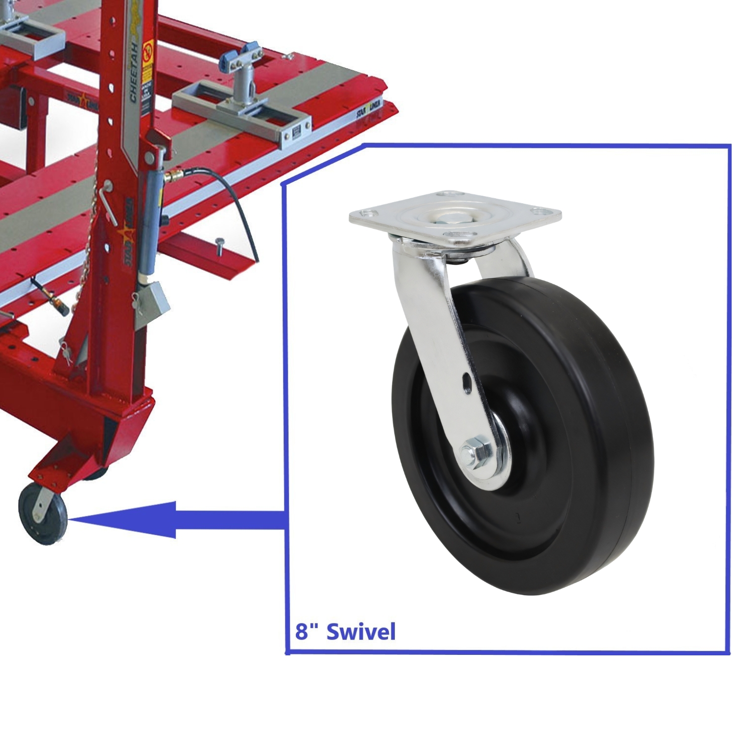 Cheetah Star A Liner Frame Machine- Pull Tower Swivel caster - 8" X 2"