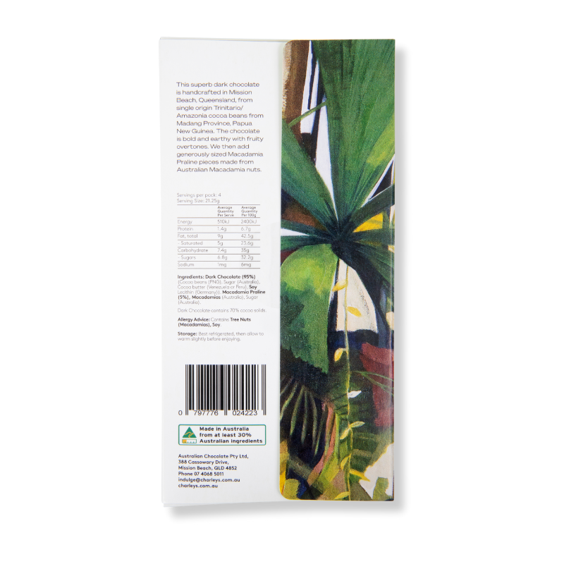 Dark Chocolate Plus Macadamia Praline | Charley's Chocolate