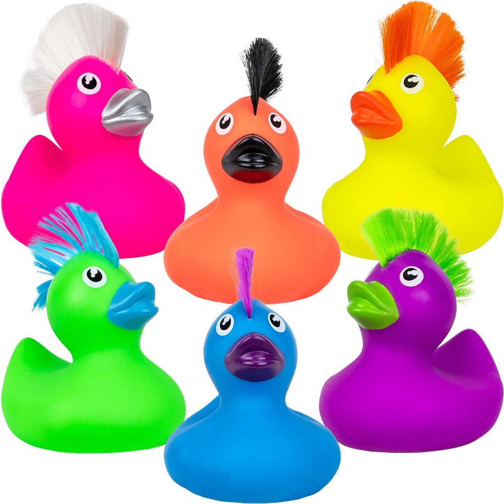 Bright Colored Rubber Ducks with Hair (2 inch) (50 Count)