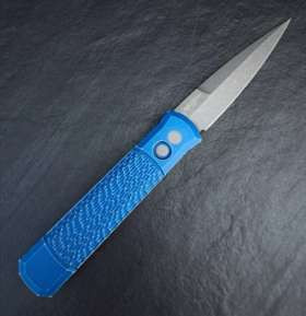 ProTech Godfather Auto Left Handed Battleworn Finished Jigged Blue Handle 924-LHAWBW Blue 924 ...