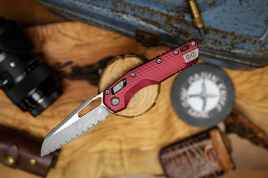 Microtech MSI Apocalyptic Full Serrate Knife - Fluted Aluminium Merlot ...