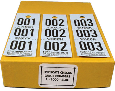 Coat Checks (Triplicates) 1000 per Case BLUE Only - Fore Supply Company