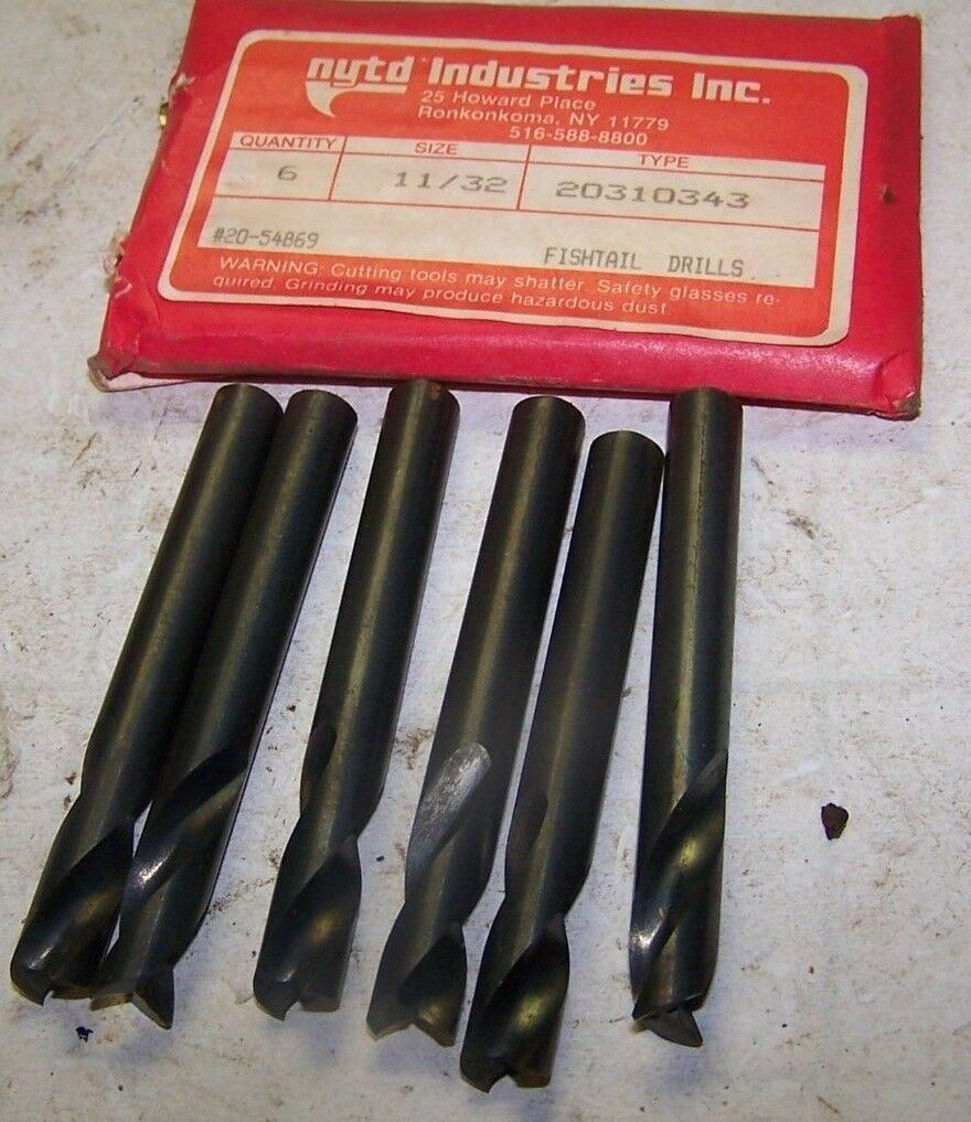 6) NEW NYTD INDUSTRIES FISHTAIL DRILL BITS 11/32" X 3" 20910343 #20 ...