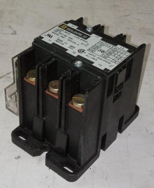 SQUARE D 40 AMP CONTACTOR 3 POLE 600 VAC 15 HP 120V COIL 8910DPA33 - C ...