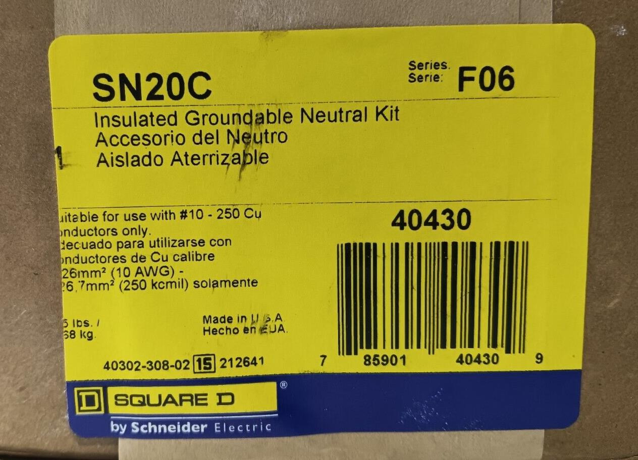 NEW SQUARE D SN20C INSULATED GROUNDABLE NEUTRAL KIT SOLID NEUTRAL - C ...