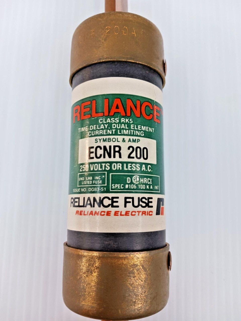 RELIANCE 200 AMP TIME-DELAY DUAL-ELEMENT FUSE 250 VAC ECNR 200 - C & G ...