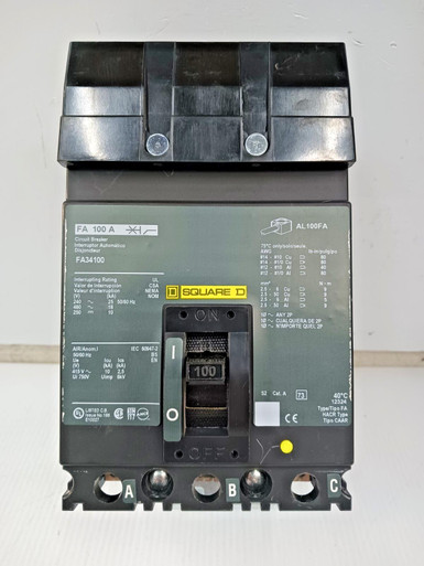 Square D 100 Amp I-Line Circuit Breaker 3 Pole 480 VAC / 250 VDC 18kA ...