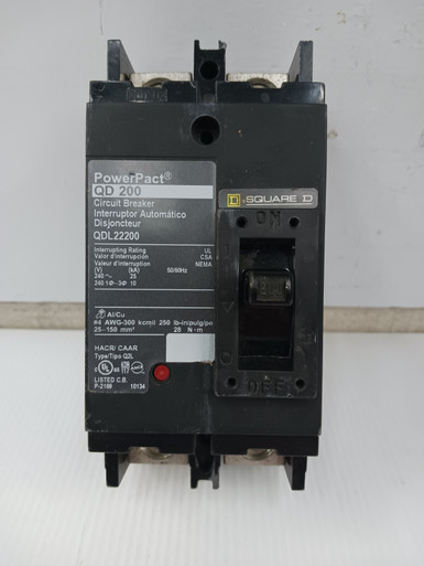 Square D PowerPact 200 Amp Circuit Breaker 2 Pole 240 VAC QDL22200 ...