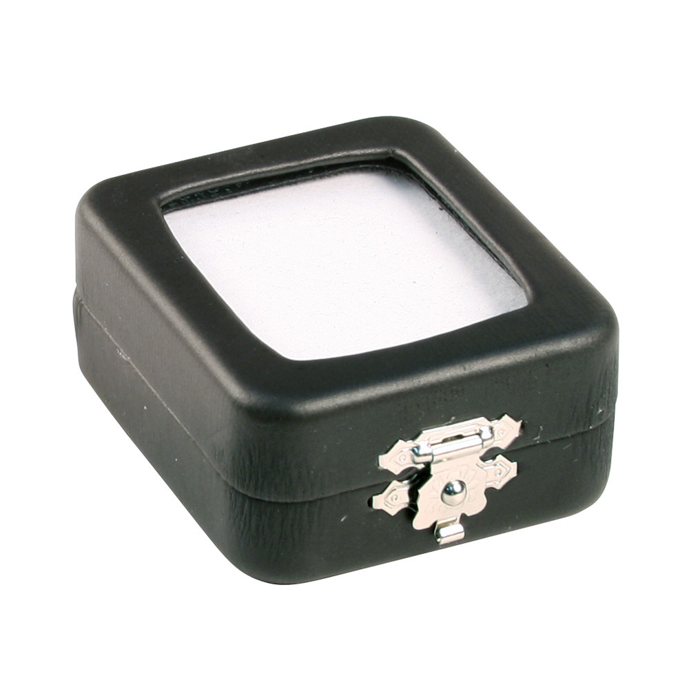 Glass top Black Faux Leather Metal Gem Box, 2 " x 2 3/8" x 1"H, Double ...