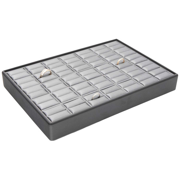 35 Slot Ring Display Tray | Steel Grey and Black Faux Leather