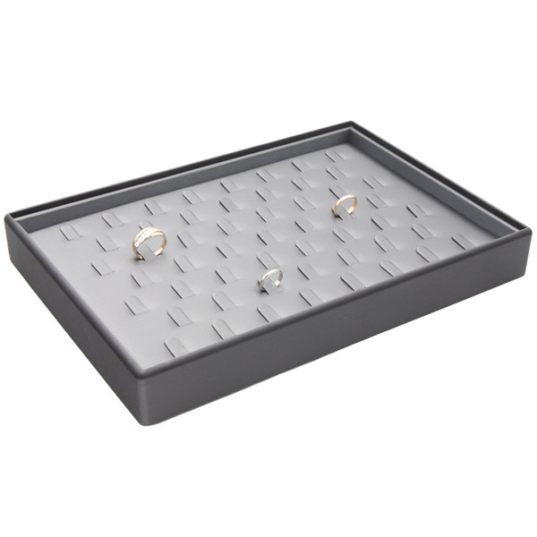 Steel Grey Ring Display Tray with 53 Ring Clips | Stackable Jewelry Tray