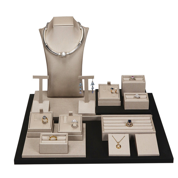 16-Piece Showcase Jewelry Display Set in Luna Gold Faux Leather with ...
