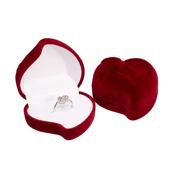 Heart Shaped Ring Box in Red Flock Velour ~ 12pcs per Pack - Ed's Box ...