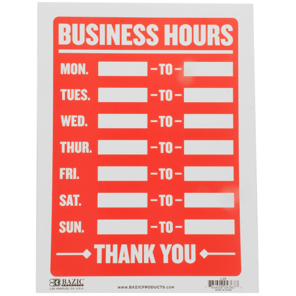 Business Hours Sign - Ed's Box & Supply Inc.