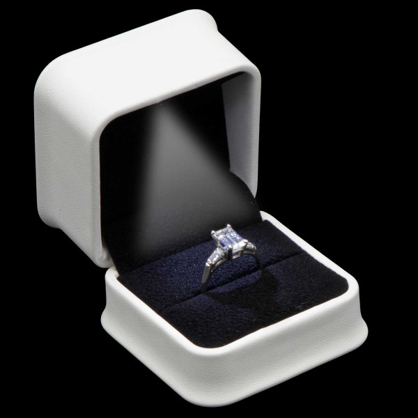 Lighted Ring Box with Calcove Plush Leatherette and Black Suede ...