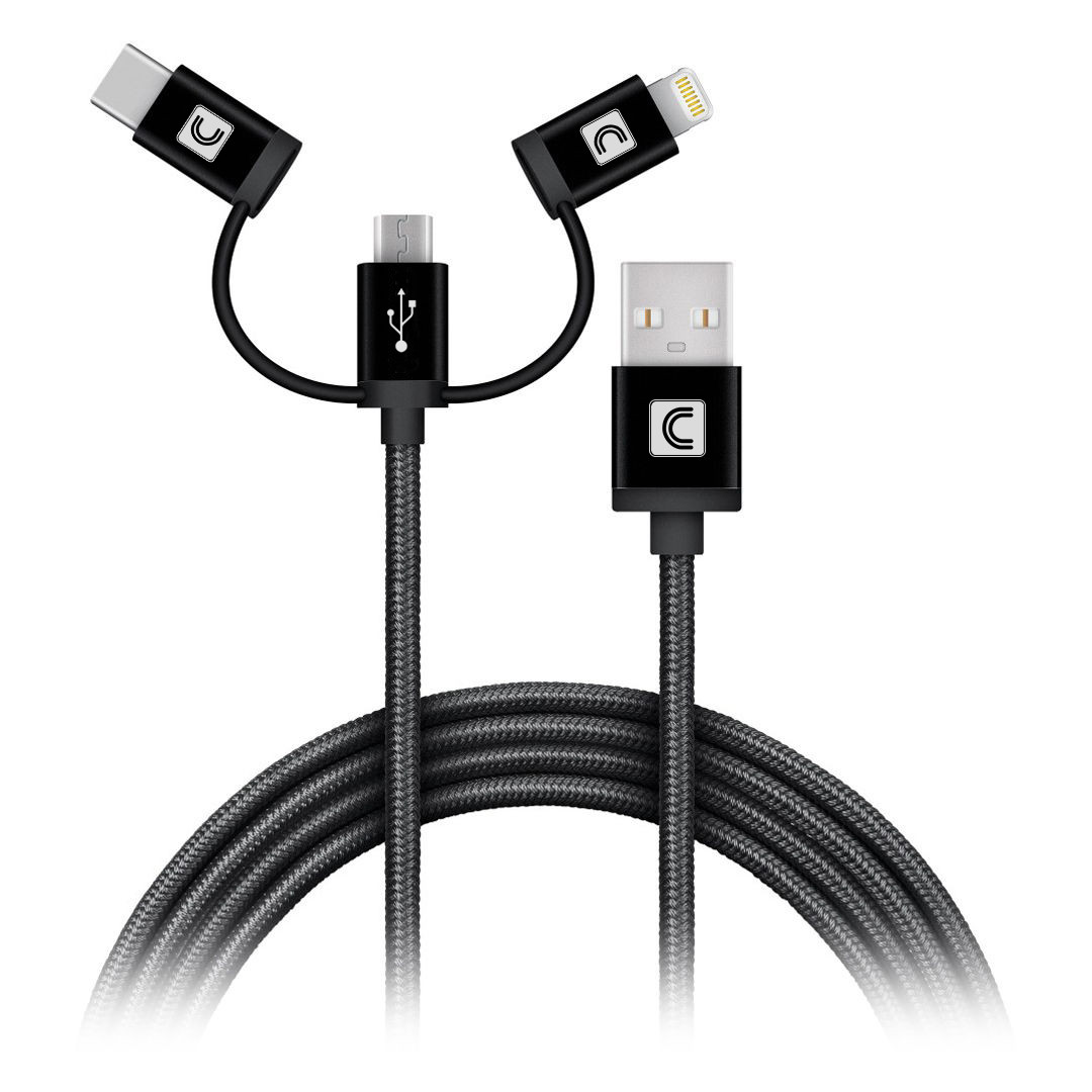 3-in-1 Mobile Charging Cable 3ft Black (USB2.0 A to Lightning, USB-C ...