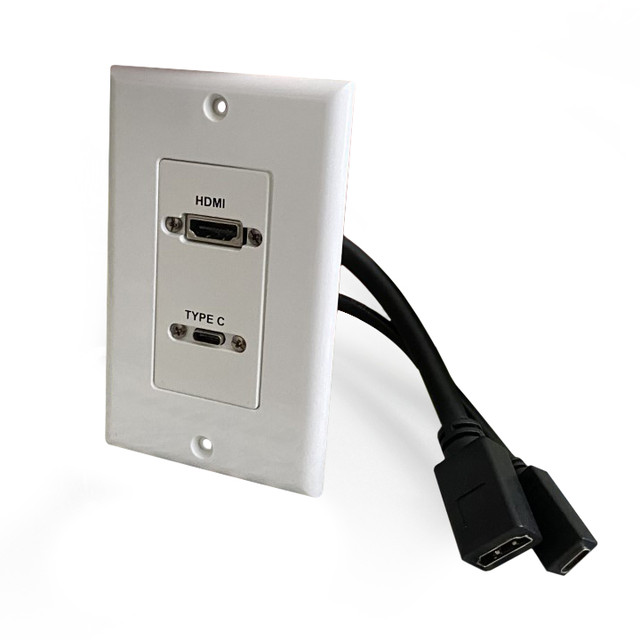 USB-C Pass-Through Single Gang Decorative Wall Plate with Pigtail - White