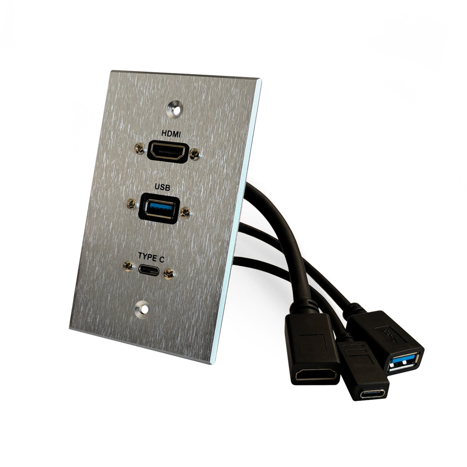 USB-C Pass-Through Single Gang Aluminum Wall Plate with Pigtail
