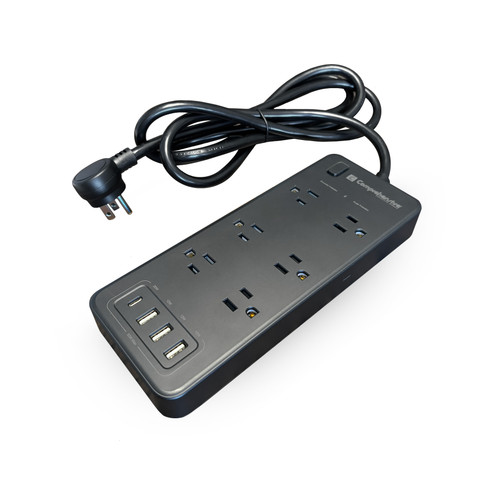 6-Outlet Black Surge Protector with 4 USB Charging Ports 6ft