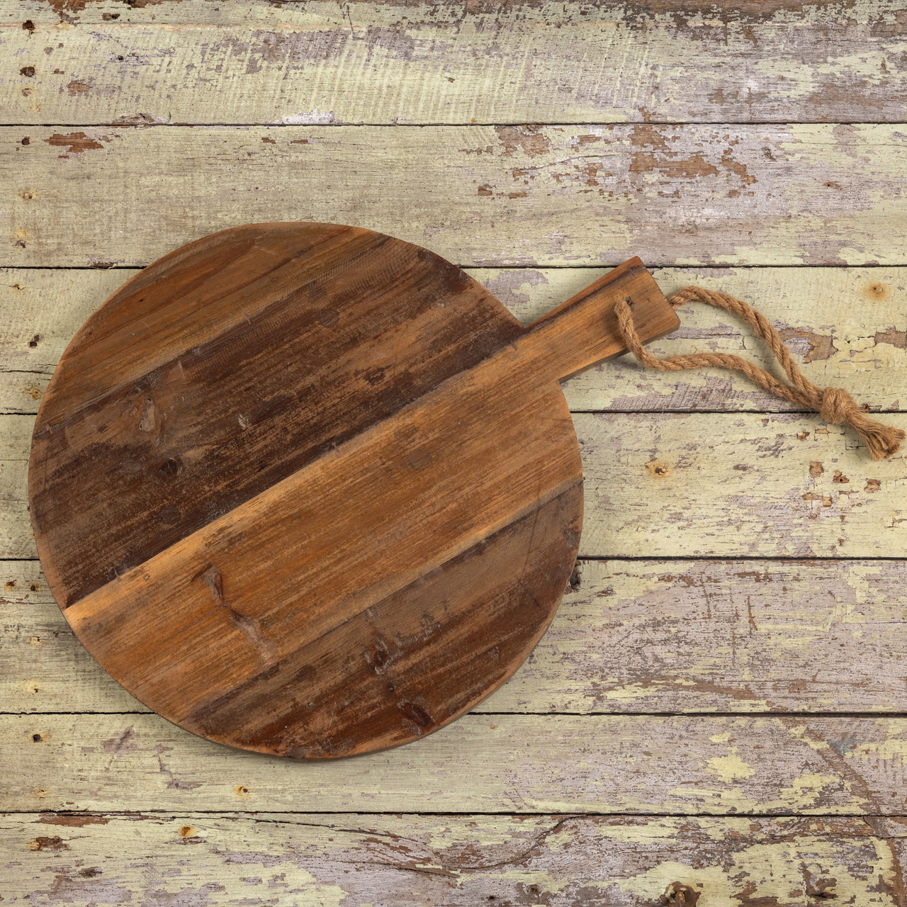 25" SQUARE HANDLE ROUND RUSTIC BREAD BOARD - Ragon House
