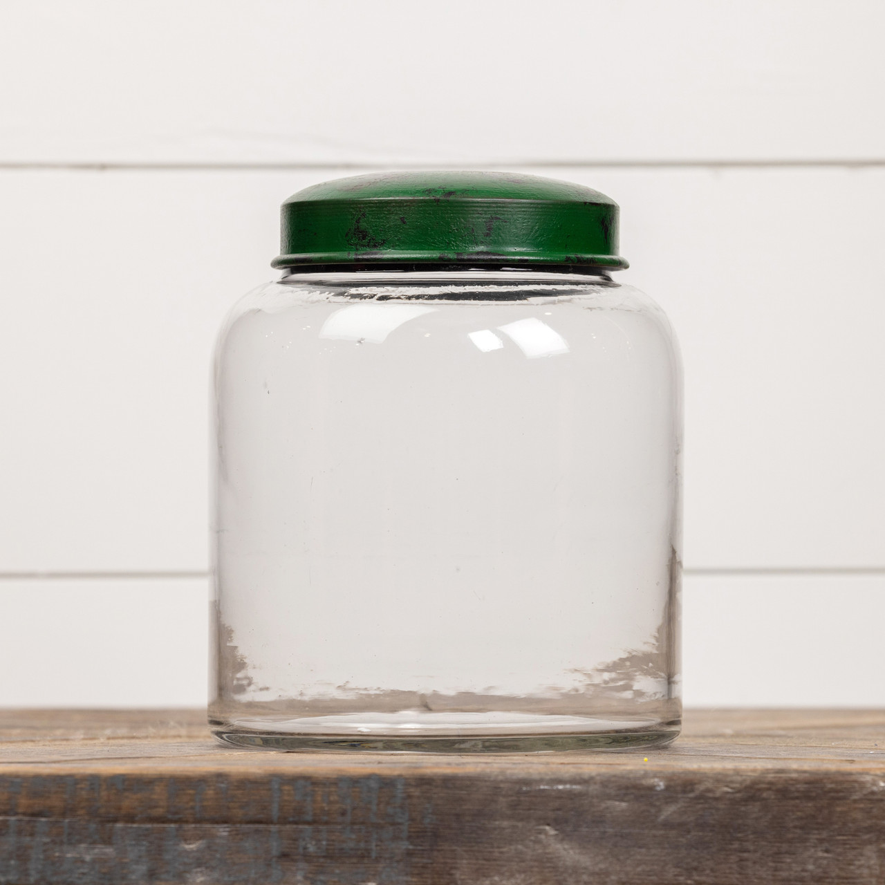 8" CLEAR GLASS JAR W/ GREEN LID - Ragon House