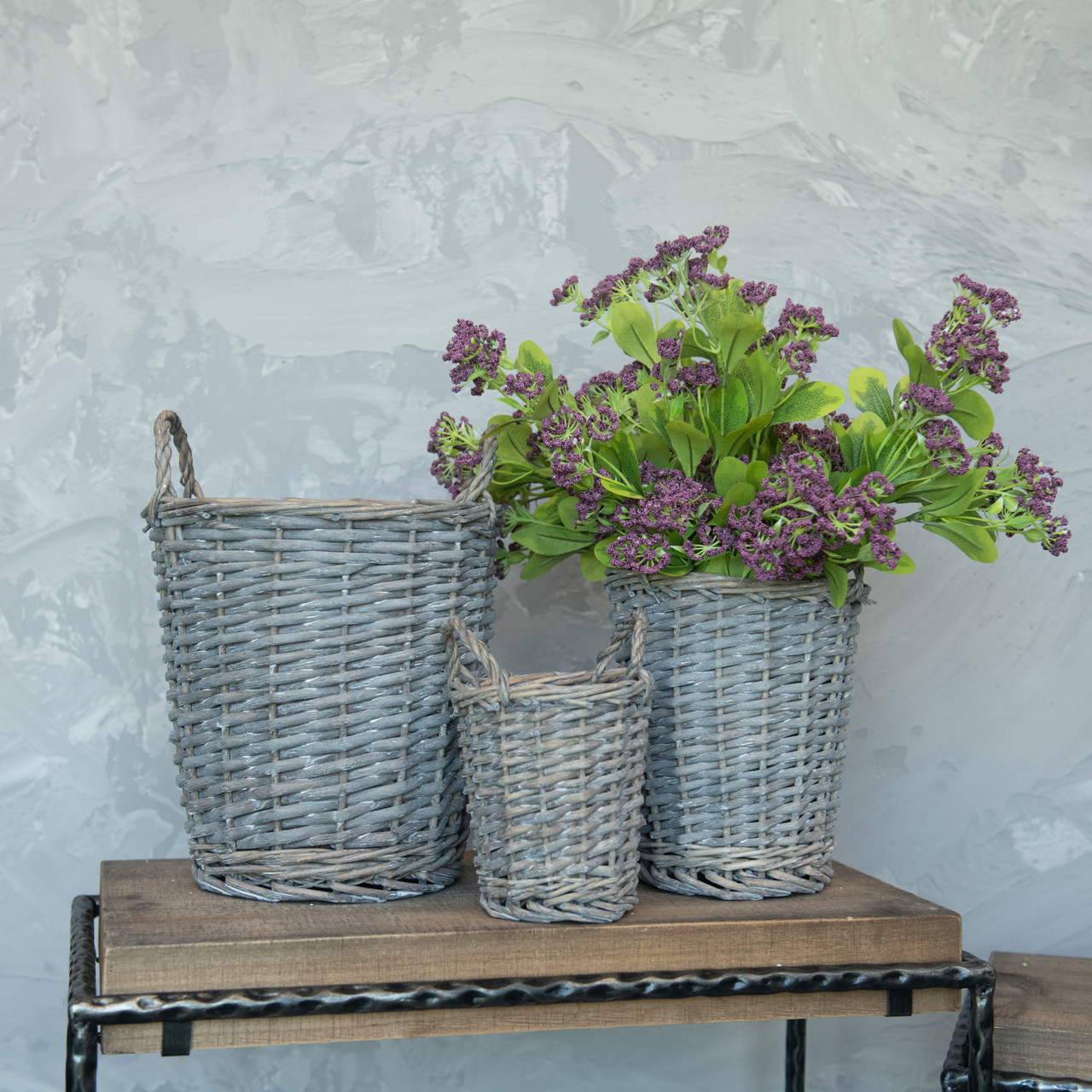 SET/ 3 GREY WASHED WILLOW BASKETS - Ragon House