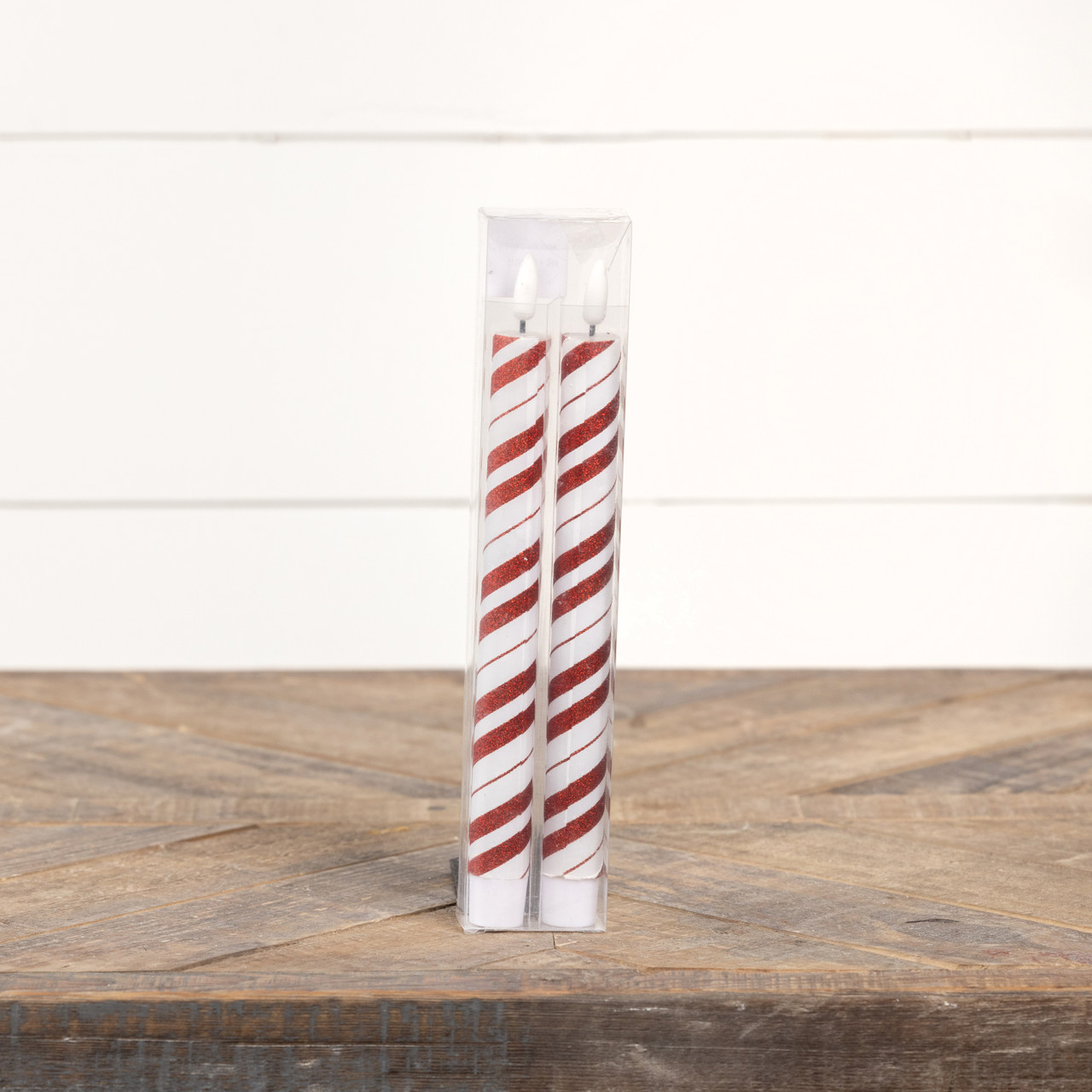 SET/ 2 - 8.5" RED 3D FLAME CANDY CANE TAPER CANDLE - Ragon House