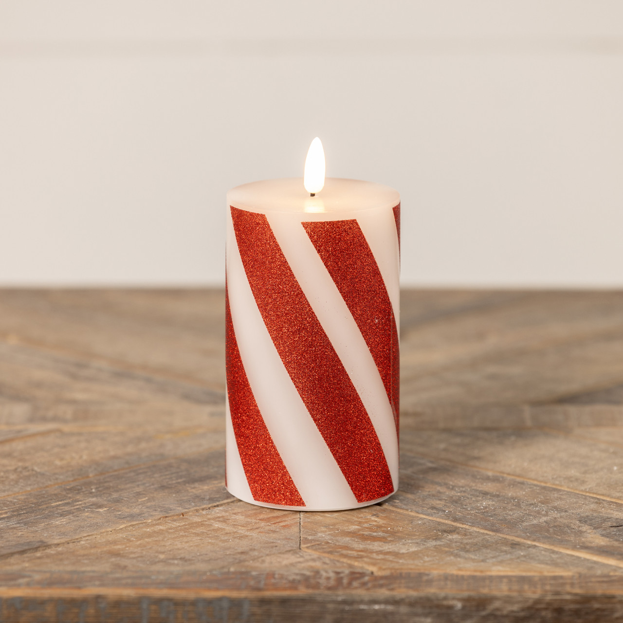 5" RED 3D FLAME CANDY CANE PILLAR CANDLE - Ragon House