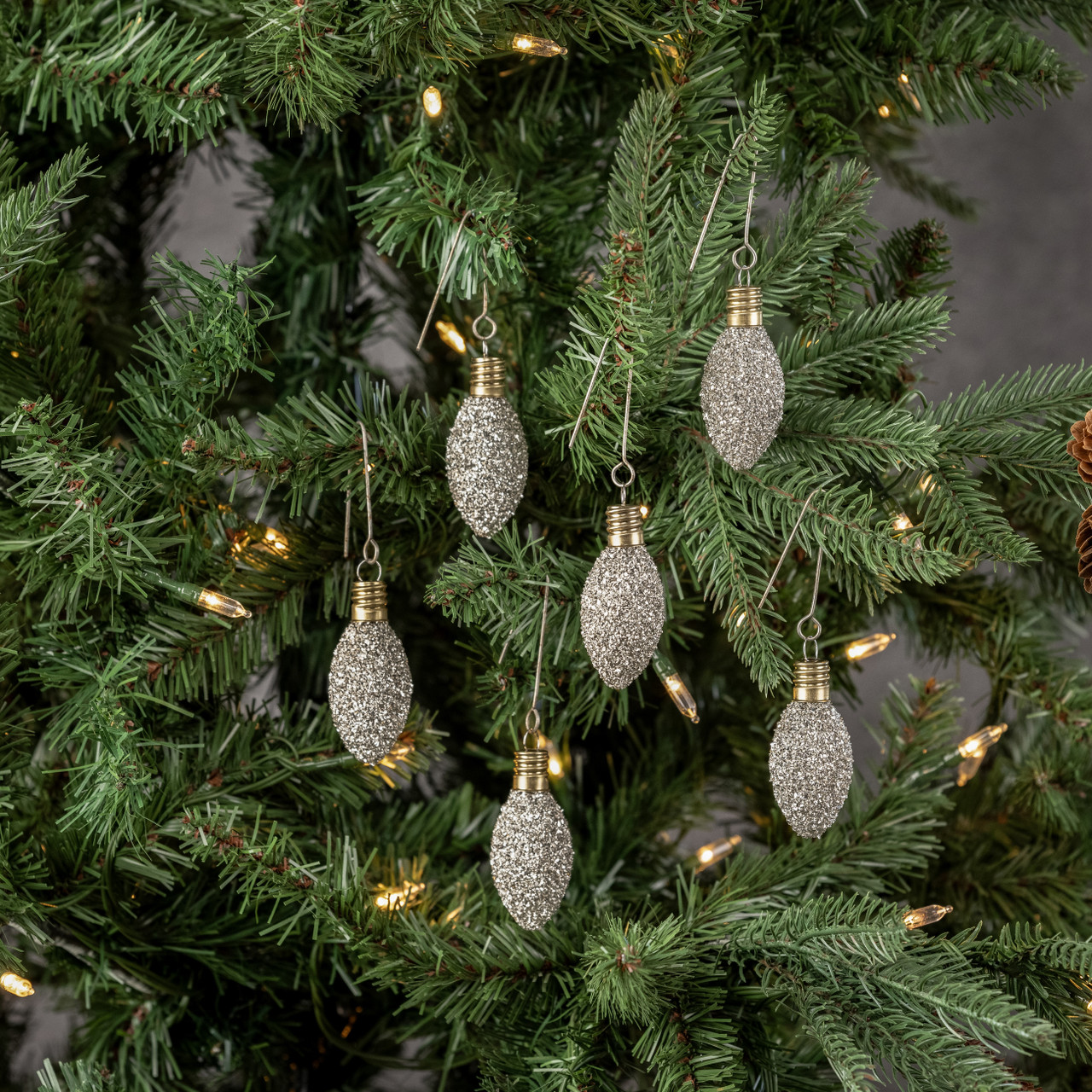 SET/ 6 SILVER GLASS GLITTER BULBS - Ragon House