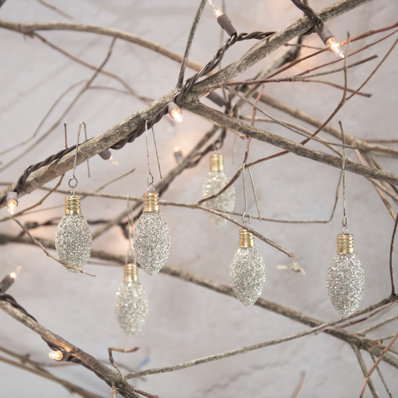 SET/ 6 SILVER GLASS GLITTER BULBS - Ragon House