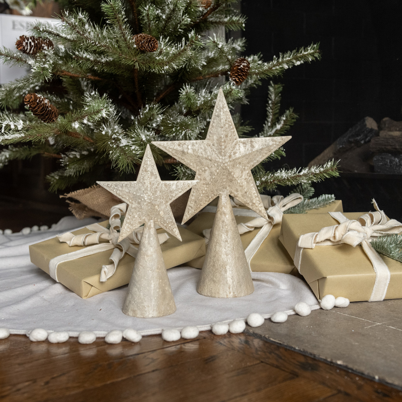 14" CREAM METAL STAR TREE TOPPER - Ragon House