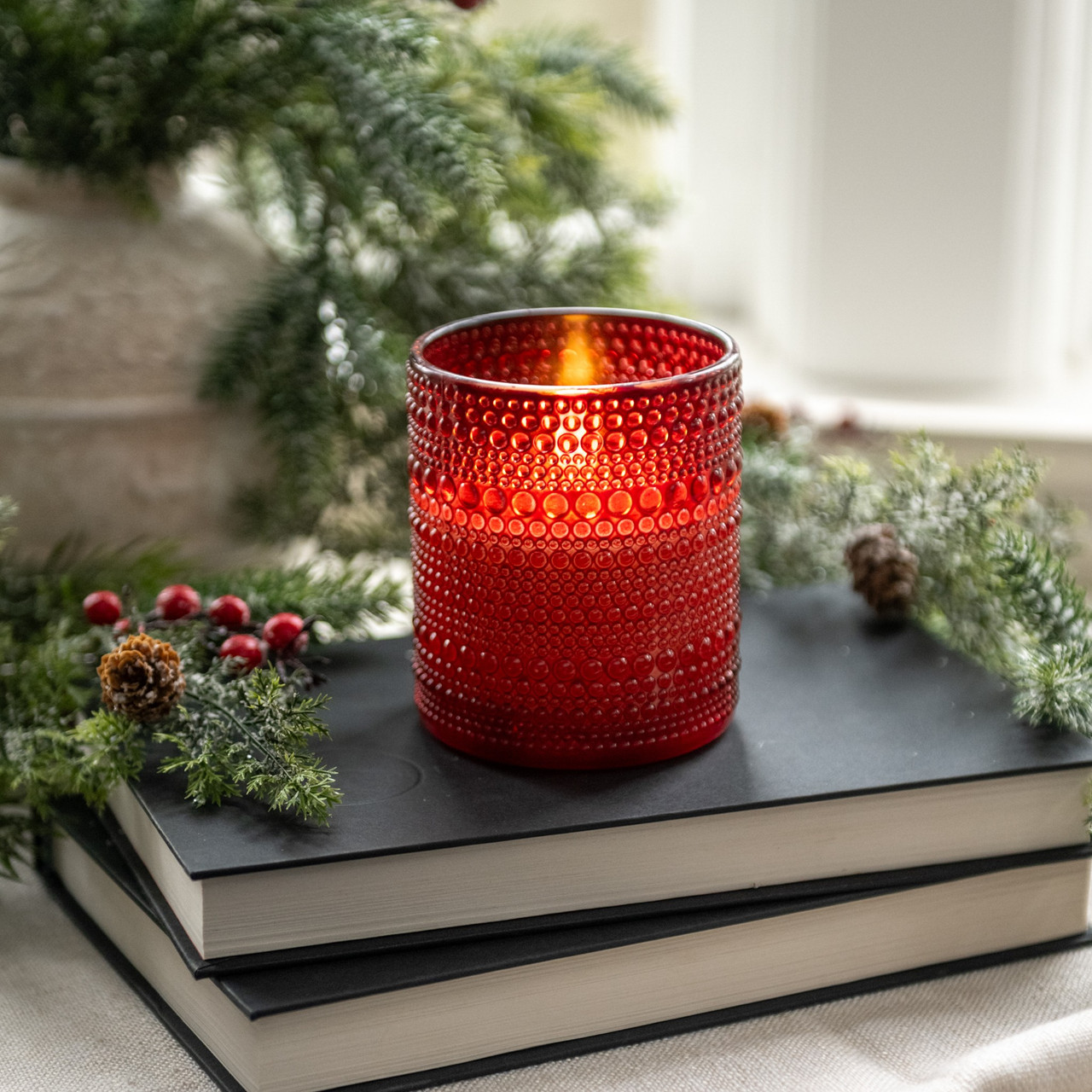 4" RED DOTTED GLASS 3D FLAME CANDLE - Ragon House
