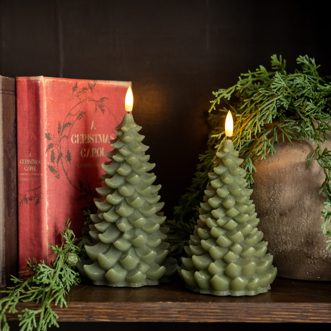 8" DARK GREEN 3D FLAME BALSAM TREE CANDLE - Ragon House