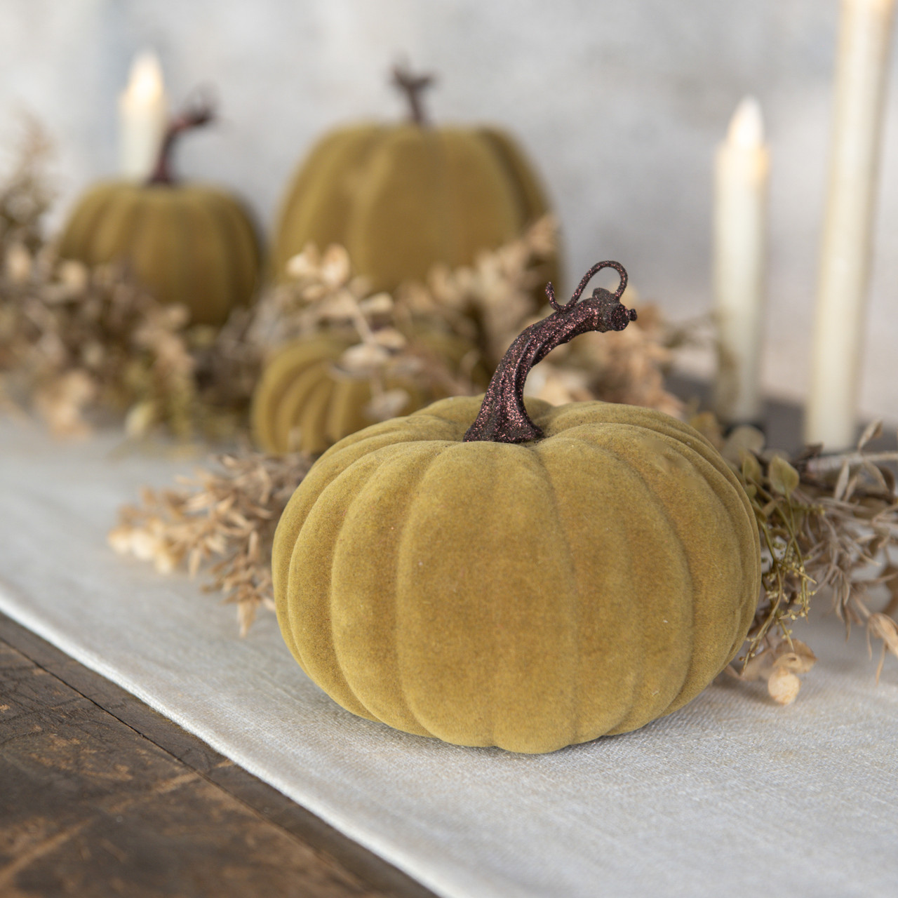 5" GREEN FLOCKED PUMPKIN - Ragon House