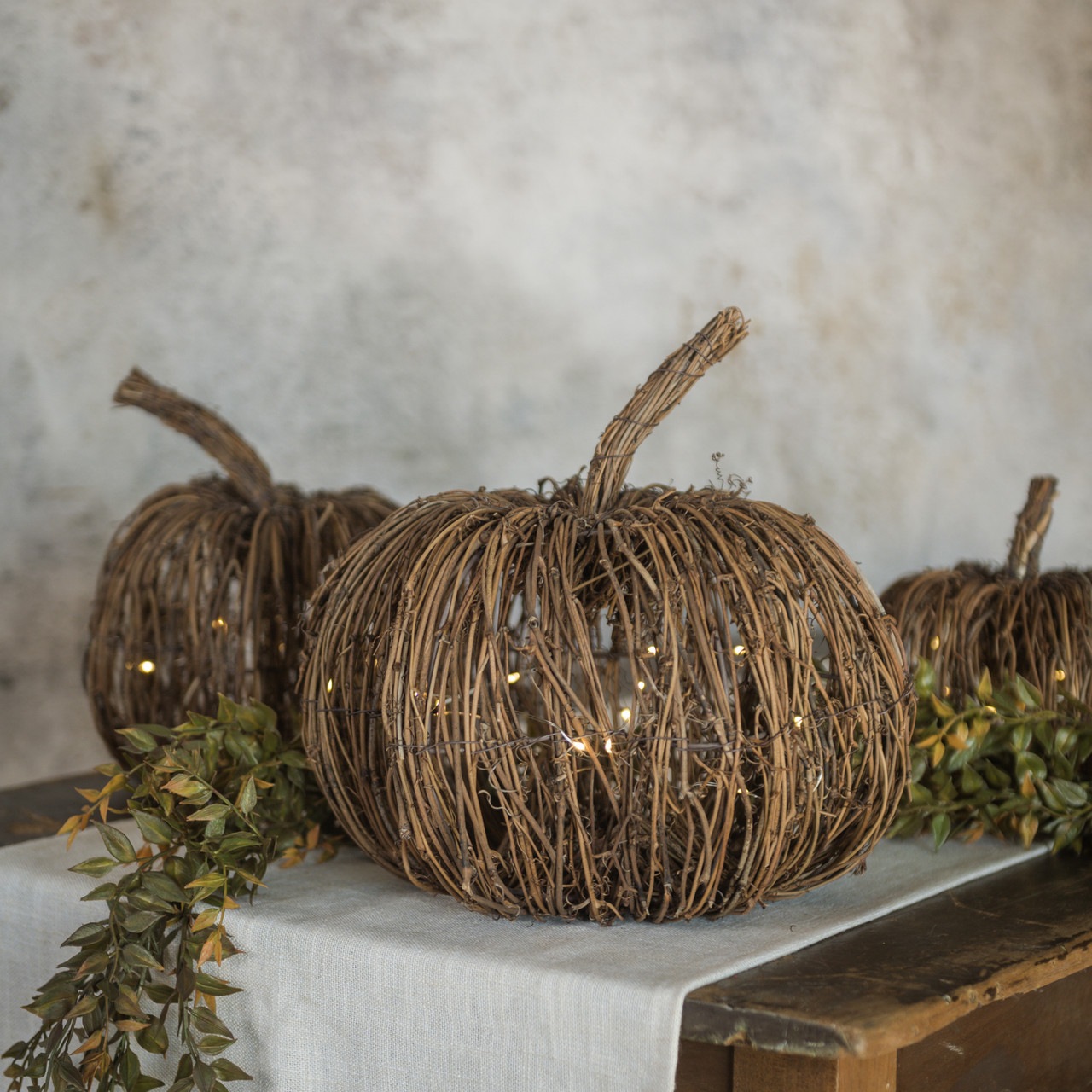 11.5" LIGHTED RATTAN PUMPKIN - Ragon House
