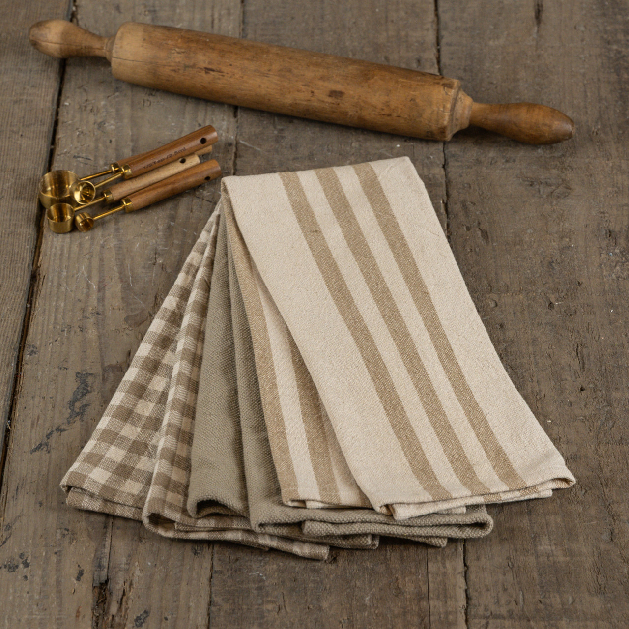 SET/ 3 TAN & CREAM KITCHEN TOWELS - Ragon House