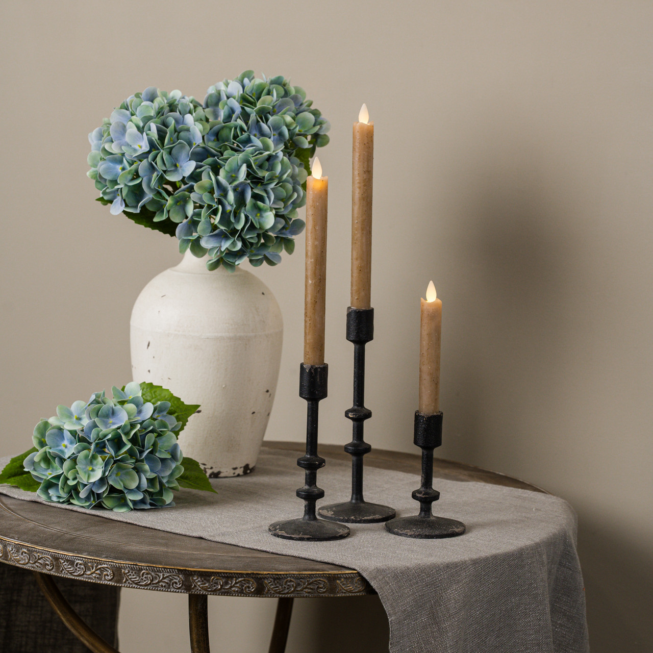 SET/ 3 AGED BLACK TAPER CANDLESTICKS - Ragon House