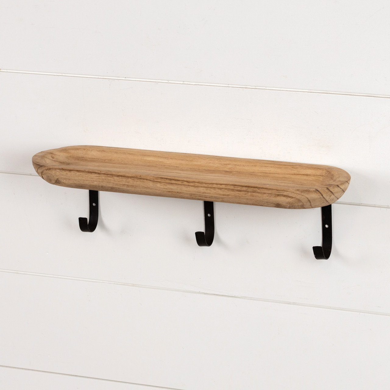20" WOOD SHELF WITH WALL HOOKS - Ragon House