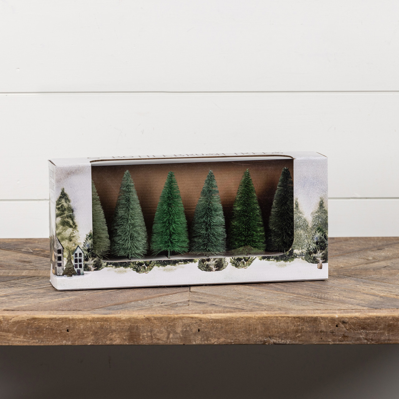 SET/6 - 6" GREEN HUES BOTTLE BRUSH TREES - Ragon House