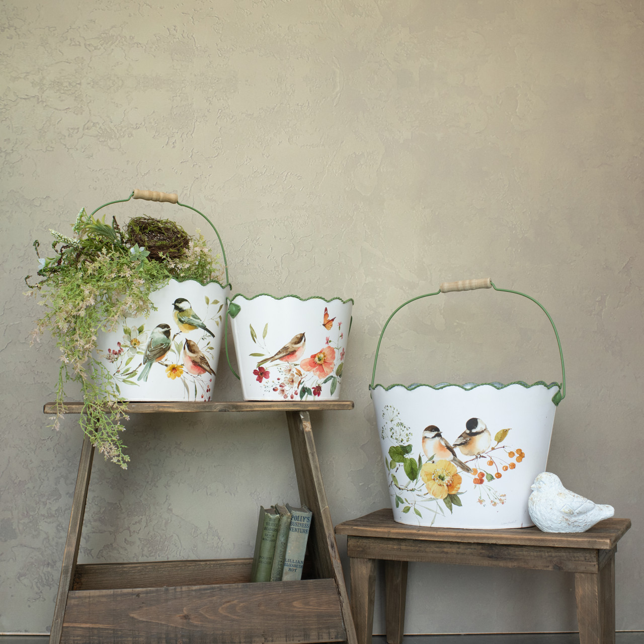 SET/ 3 SCALLOPED BIRD BUCKETS - Ragon House