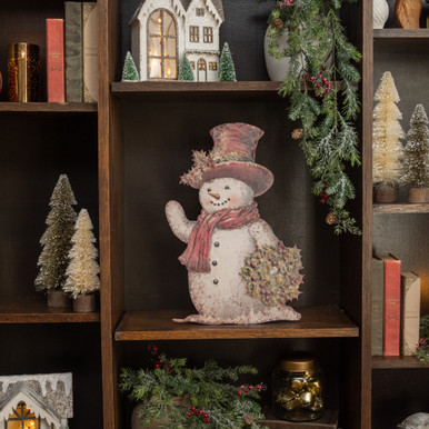 18" SNOWMAN W/ HOLLY METAL DUMMY BOARD - Ragon House
