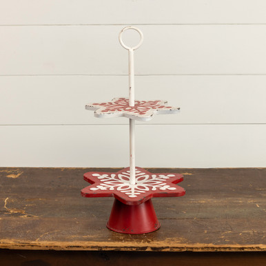 RED & WHITE TWO TIER SNOWFLAKE STAND - Ragon House