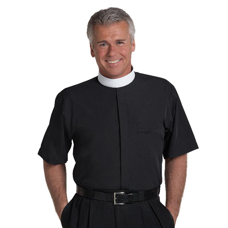 Short Sleeve Banded Collar Shirt - Black - [Wholesale]Christian Brands ...