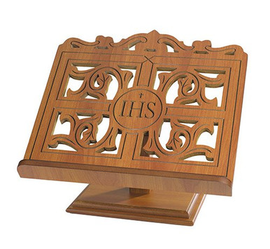 IHS Wood Carved Bible Stand - [Wholesale]Christian Brands Church Supply