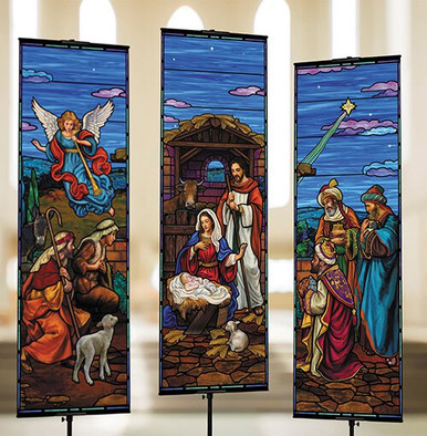 Stained Glass Nativity Banner Set - [Wholesale]Christian Brands Church ...