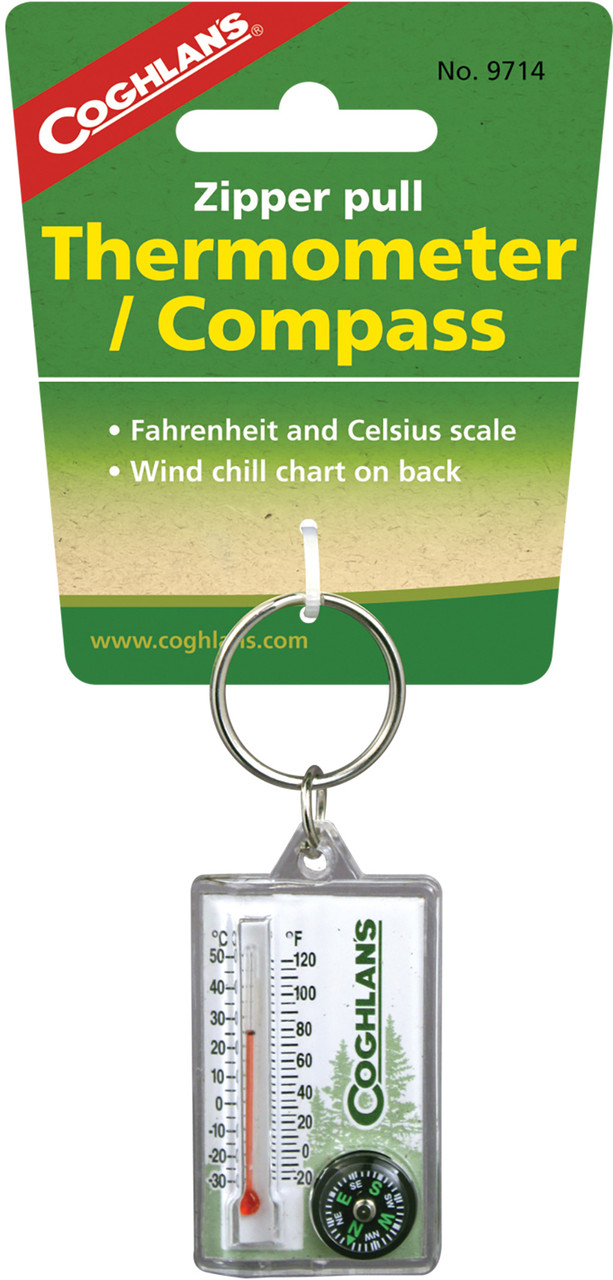Zipper Pull Thermometer with Compass | MEC