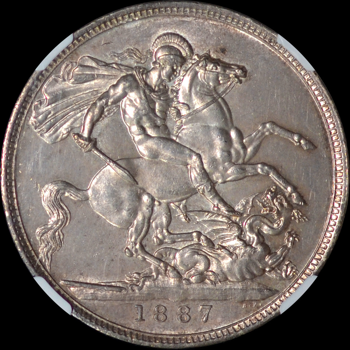NGC MS62 1887 Great Britain Queen Victoria Silver Crown toned