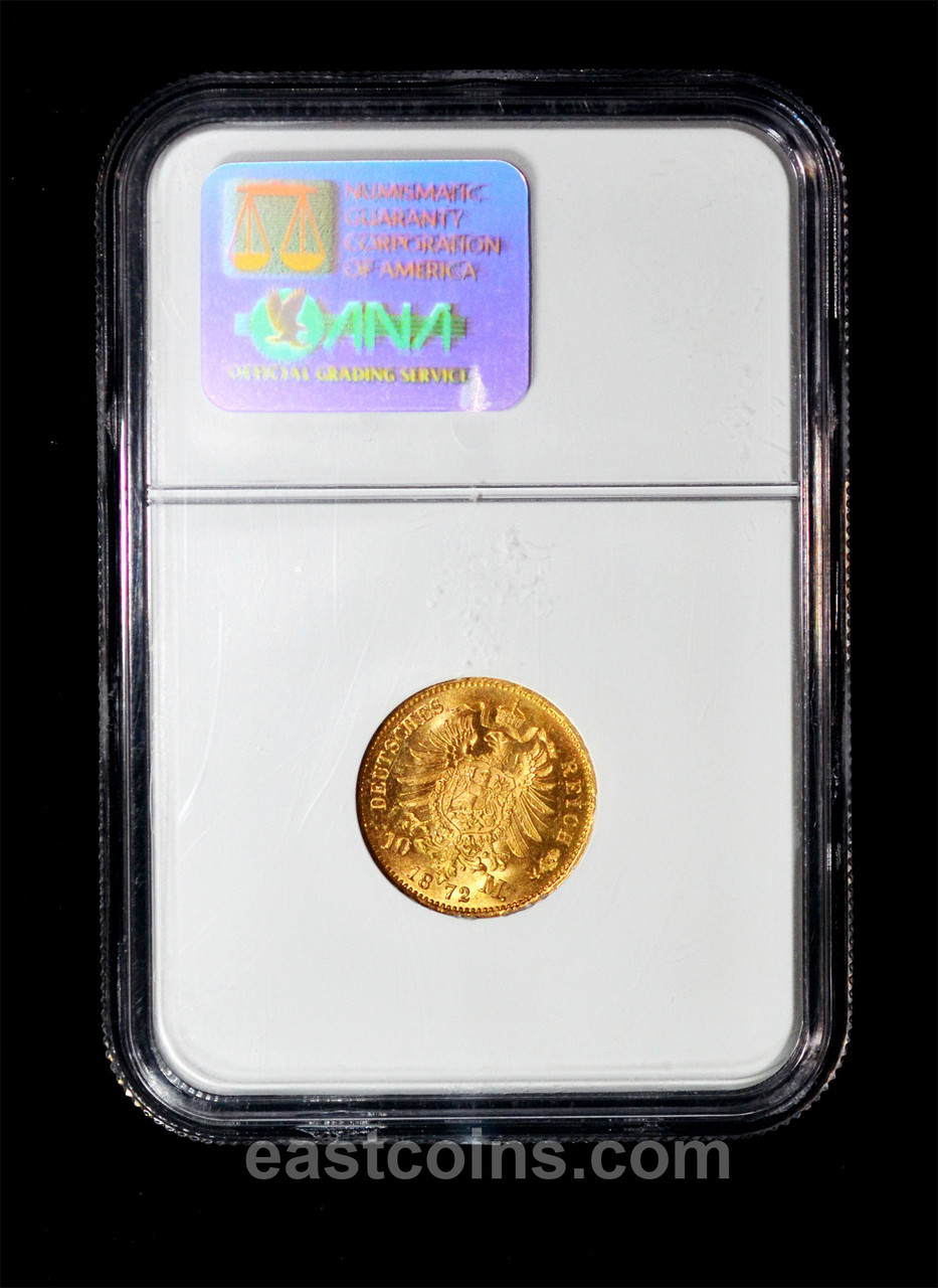NGC MS67 1872 A PRUSSIA GERMANY WILHELM I 10 MARK GOLD COIN