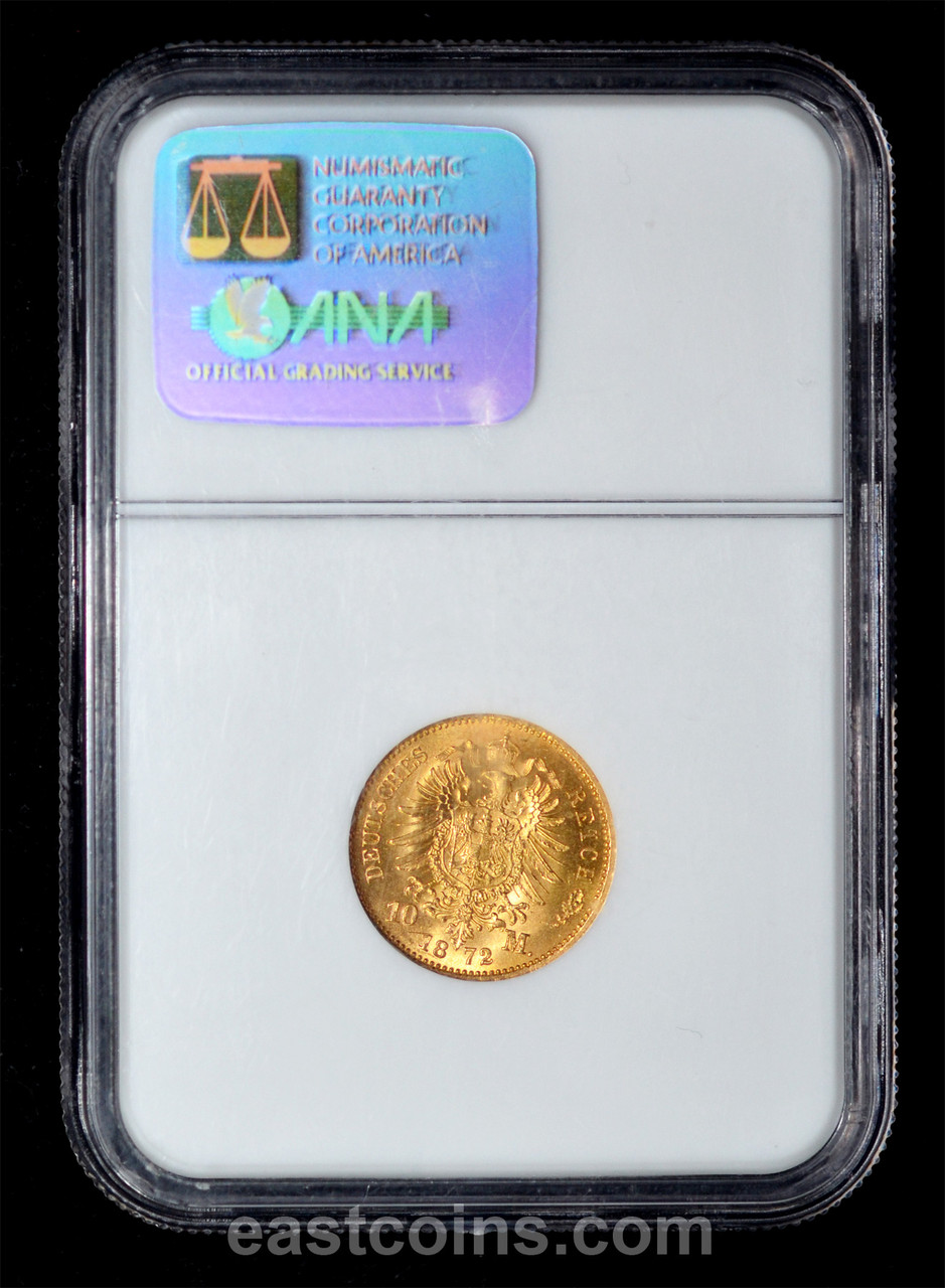 NGC MS66 1872-A Germany Prussia 10 Marks Gold Coin