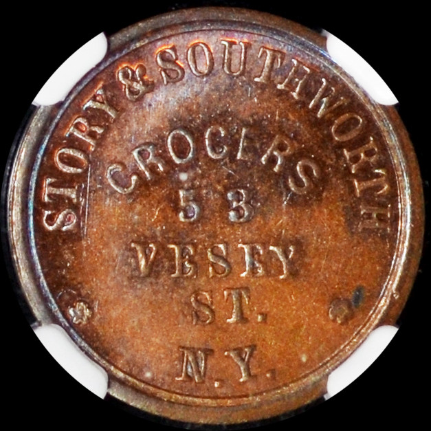 NGC MS64 1863 NYC Civil War Token Story Southworth Eagle Reverse Fuld Plate